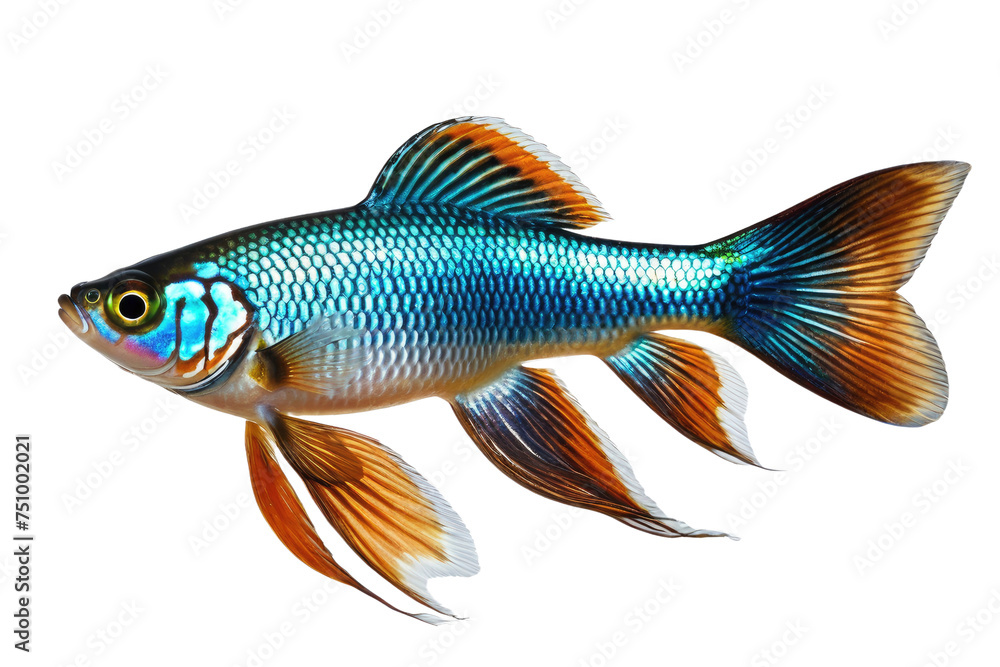 Happy guppy fish, full-body portrait, isolated on white background ...