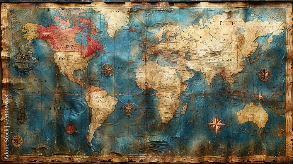 A cartographic background featuring a vintage map, illustrating the ...