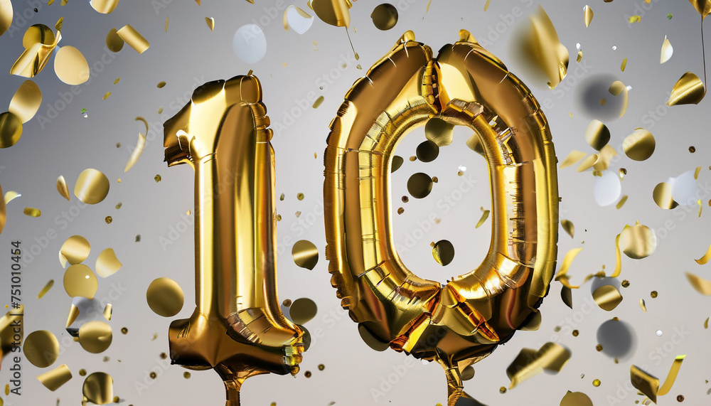 10 years old. Gold balloons number 10th anniversary, happy birthday ...