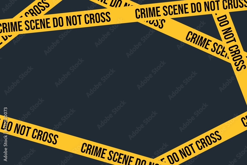 Crime scene do not cross lines isolated. Warning tapes. Danger signs on ...