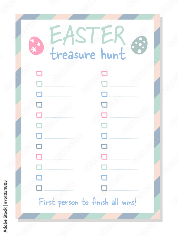 Easter treasure hunt list. Easter scavenger hunt template. Blank list ...