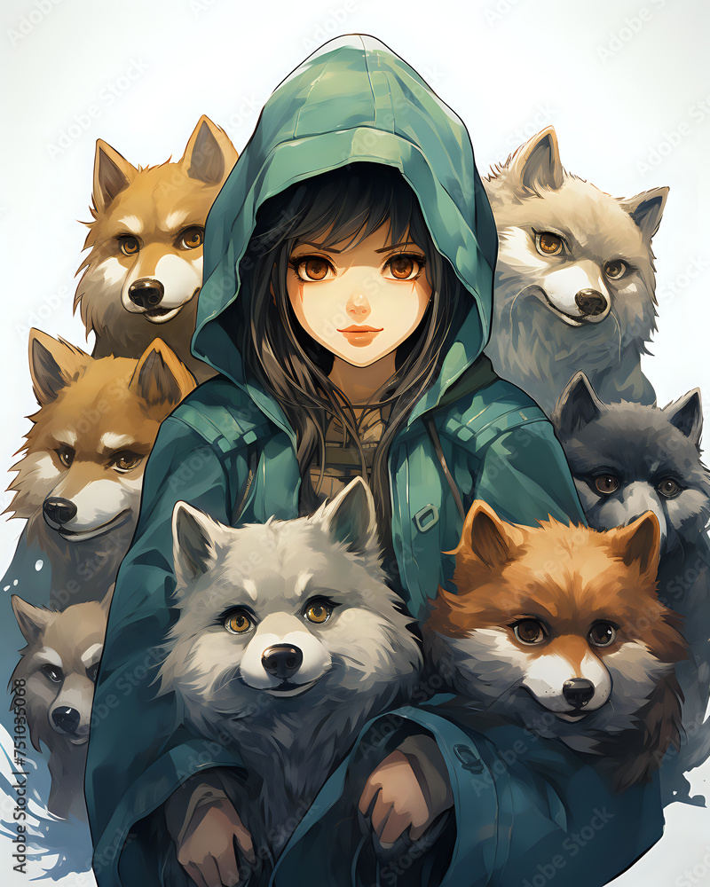 Winter Guardian and Wolves. An evocative illustration of a hooded ...