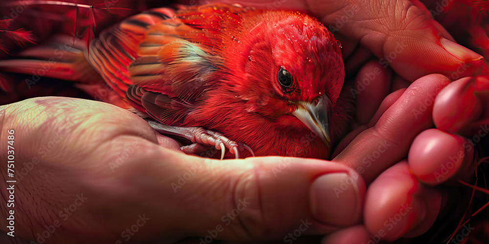 Crimson Compassion Macro Background. A close-up of gentle hands ...
