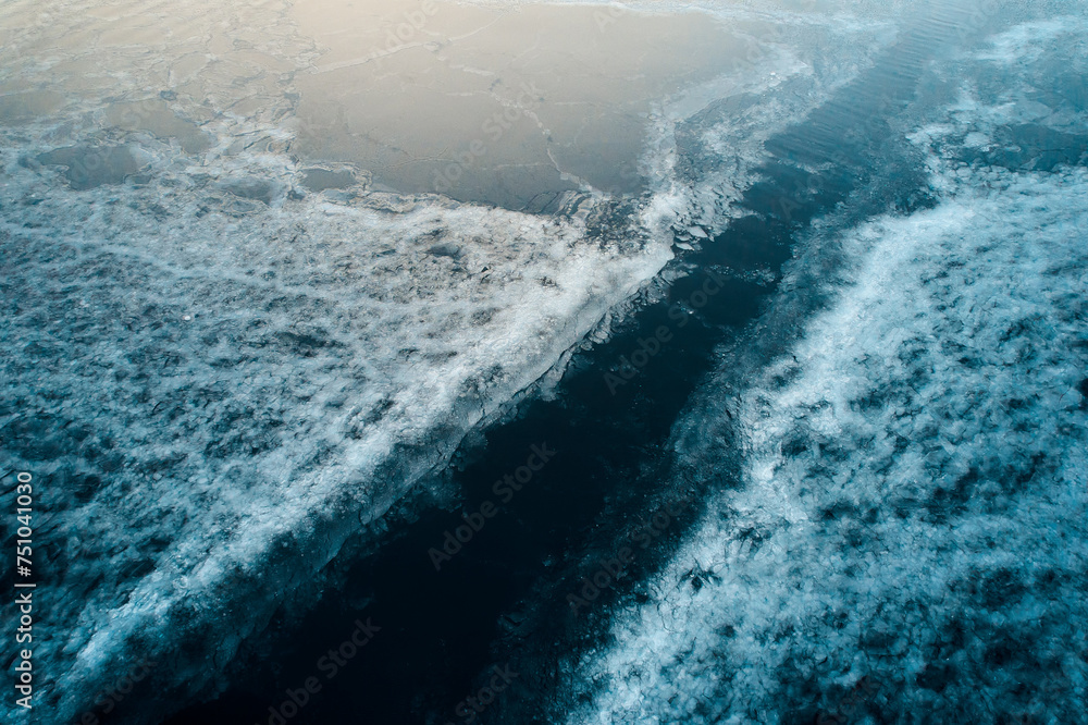 Formation of new Arctic sea ice cracked - manmade destruction Stock ...