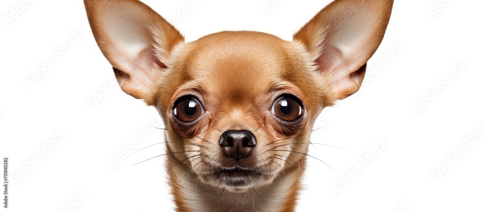 A close-up view of a small brown Chihuahua dog with big ears staring ...