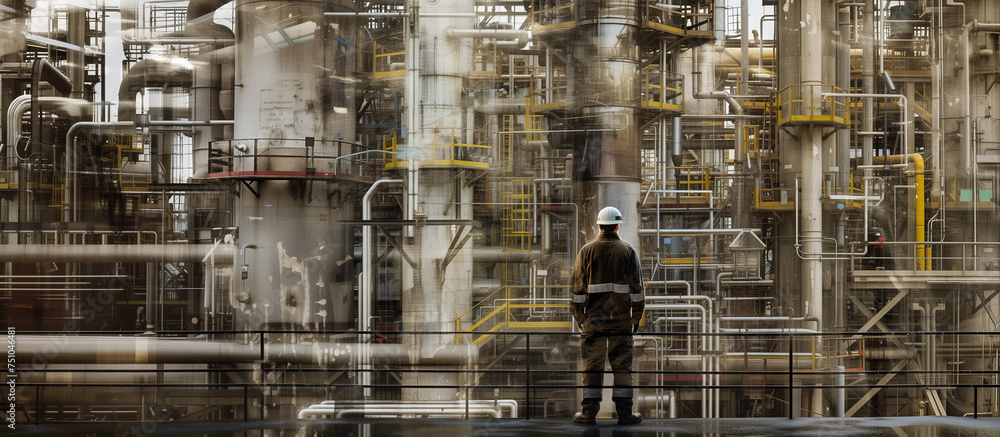 An engineer surveys the sprawling complexity of a chemical processing ...