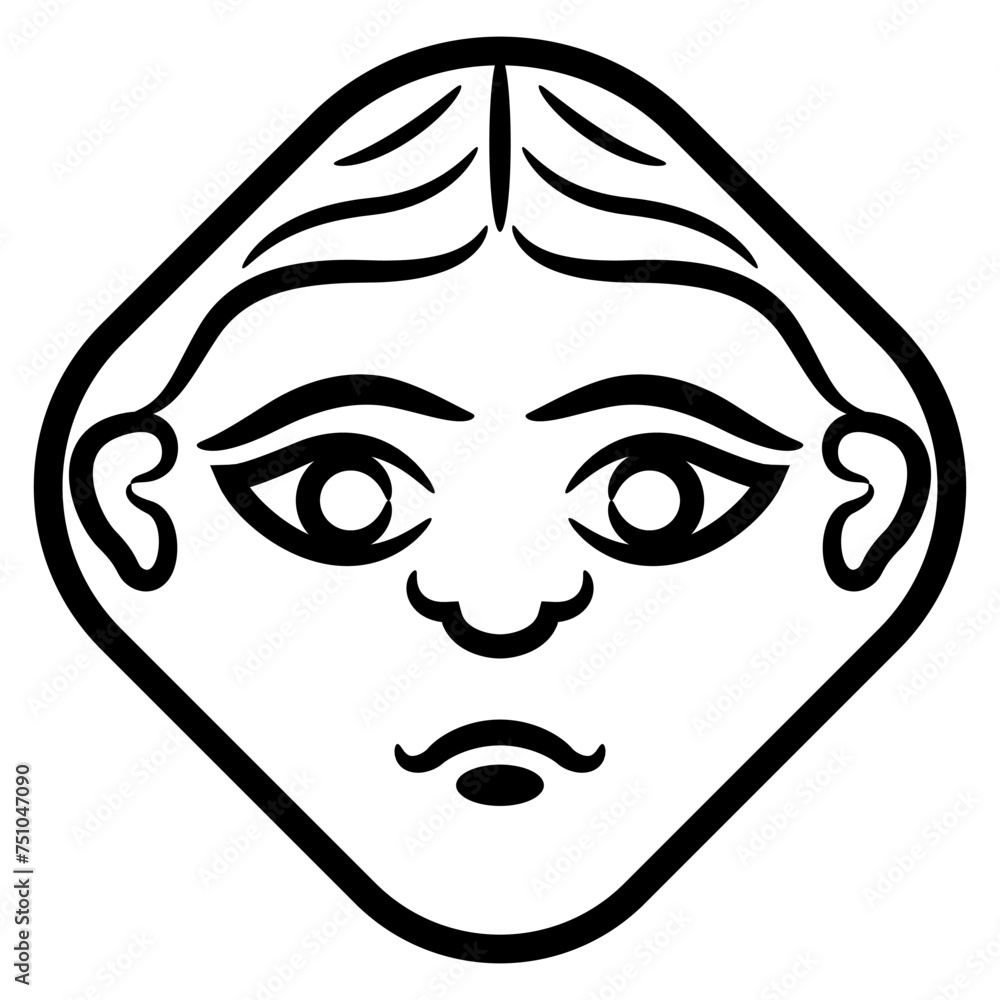 Stylized square human face. Medieval European motif. Folk style ...