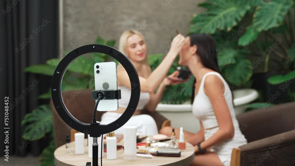 Two beautiful content creator making natural beauty and cosmetic ...