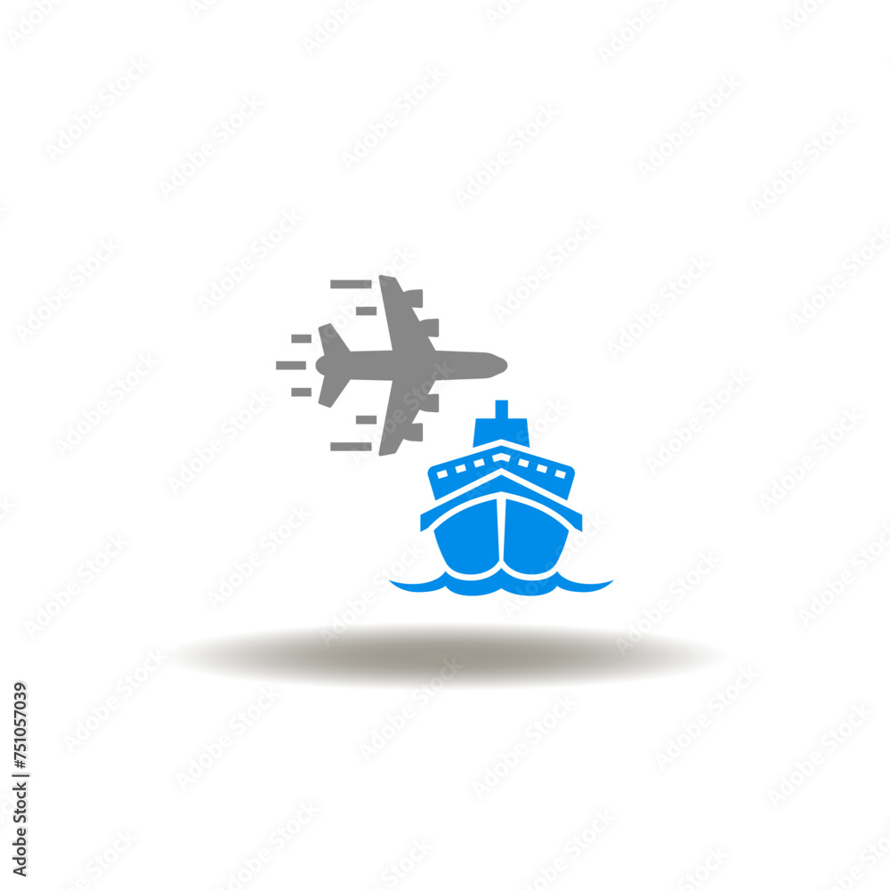 Vector illustration of cargo plane and container ship. Icon of 3PL ...
