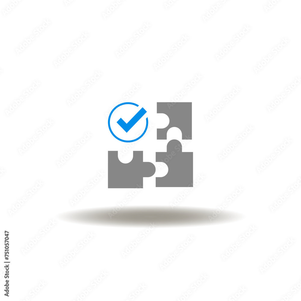 Vector illustration of puzzle pieces with check mark. Icon of decision ...