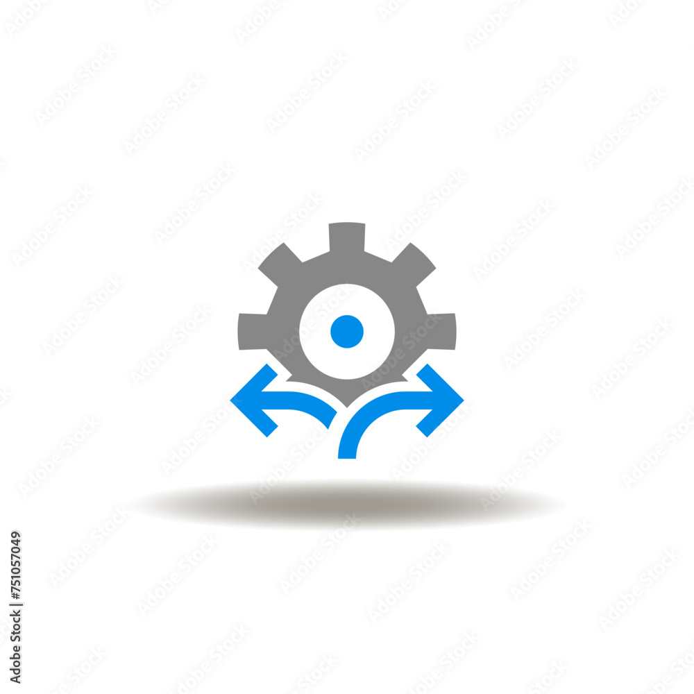 Vector illustration of gear wheel with arrows right and left. Icon of ...