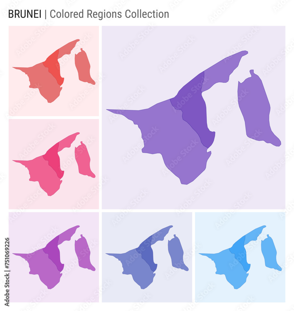Brunei map collection. Country shape with colored regions. Deep Purple ...
