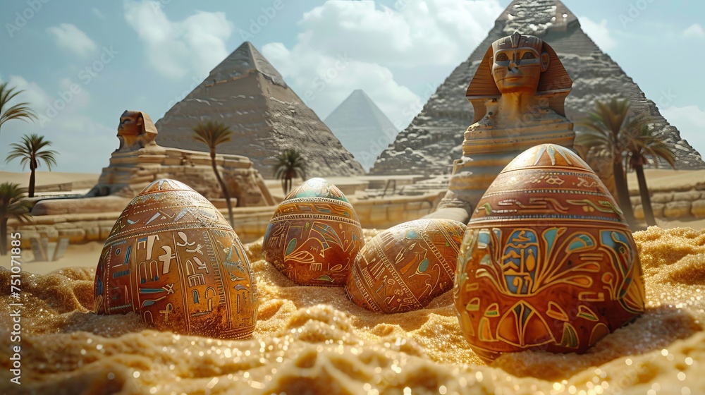 An Easter celebration in an ancient Egyptian setting, where eggs are ...