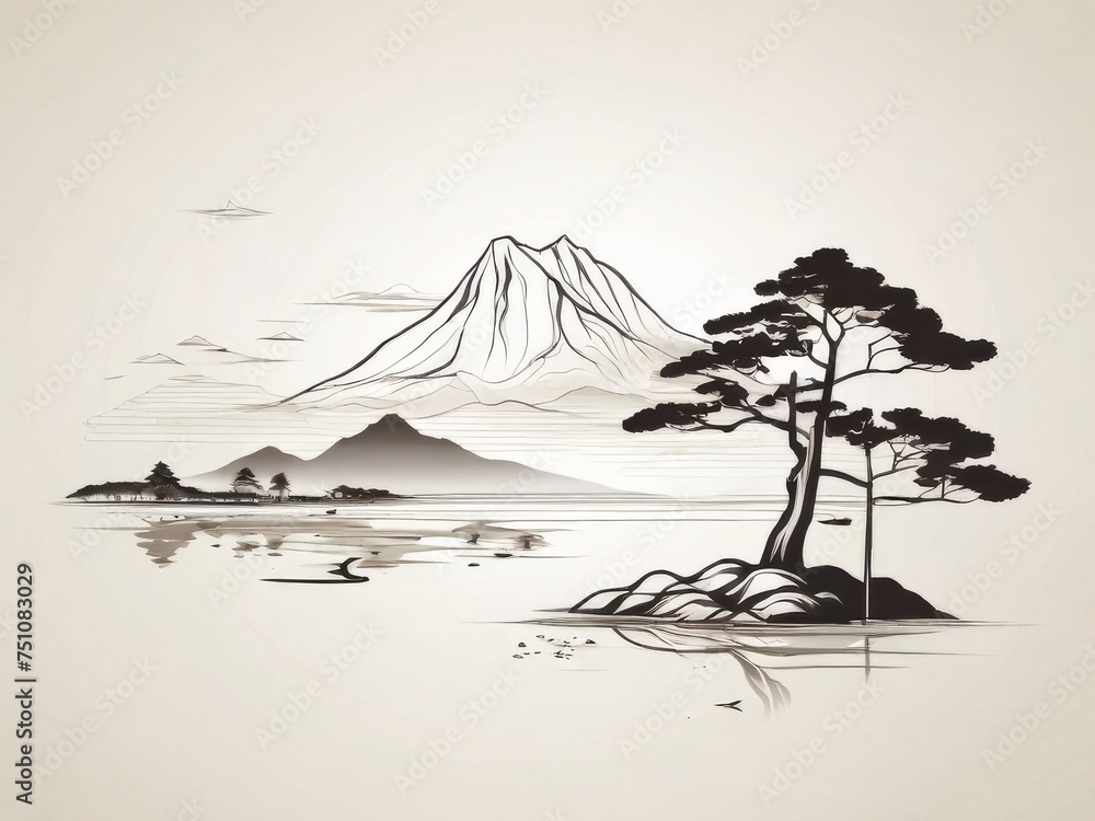 japanese tree line art for background Stock Illustration | Adobe Stock