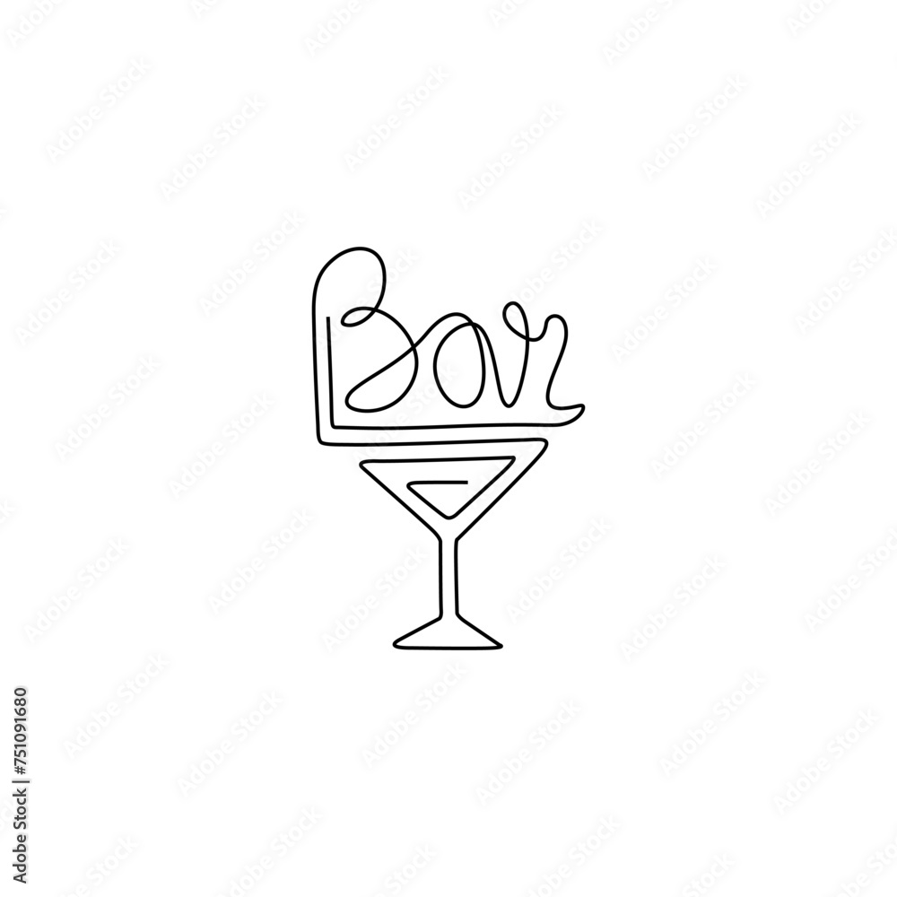 Bar logo inscription, continuous line drawing, hand lettering, print ...