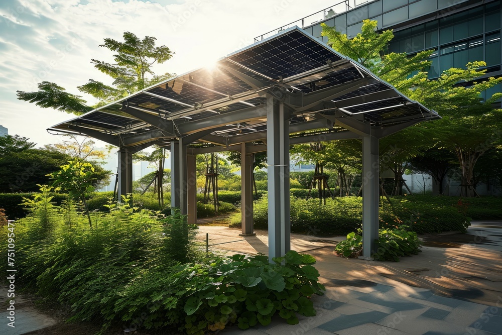 Solar panel pergola in urban setting, showcasing clean energy ...