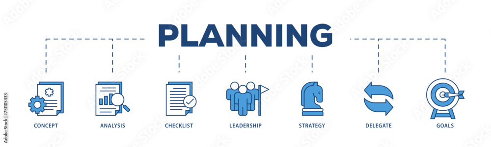 Planning icons process structure web banner illustration of concept ...