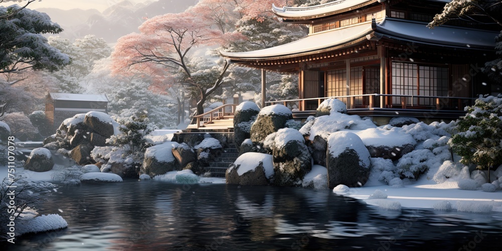 Onsen ryokan or a traditional classic modern Japanese house with ...