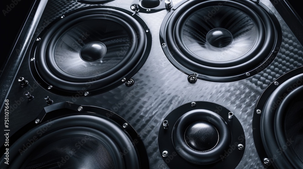 Ultra-modern speaker blasting crystal-clear sound waves, embodying the ...