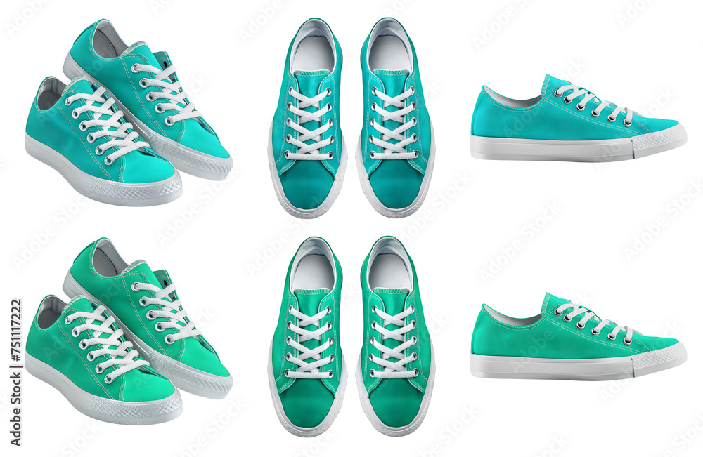 2 Set of plain turquoise blue green sneaker lace up sport-shoe sports ...
