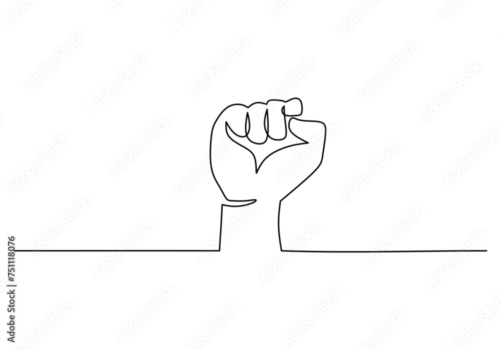 Continuous line drawing of fist arm. Protest and fight concept. Symbol ...