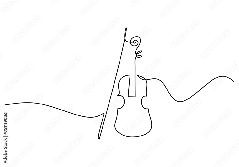 Violin one line art drawing. Music instrument object vector ...