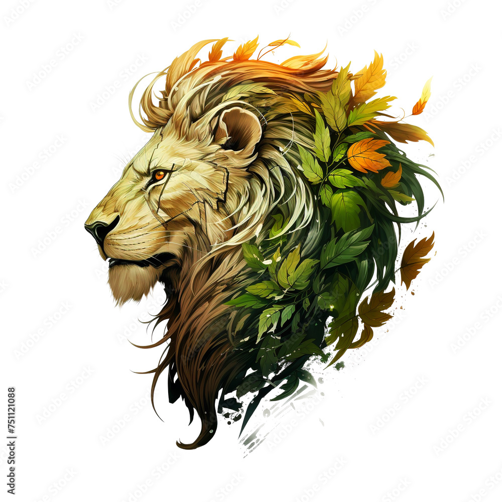 Lion head and leaf on a clean background, Png for Sublimation Printing ...
