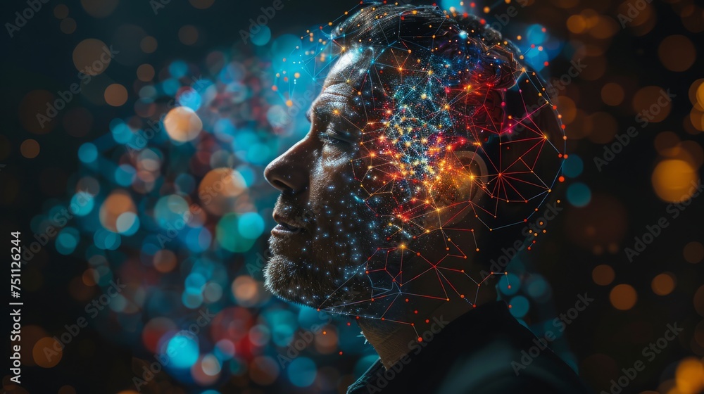 Brain and thinking in a human head. Brain Nervous System concept. Deep ...