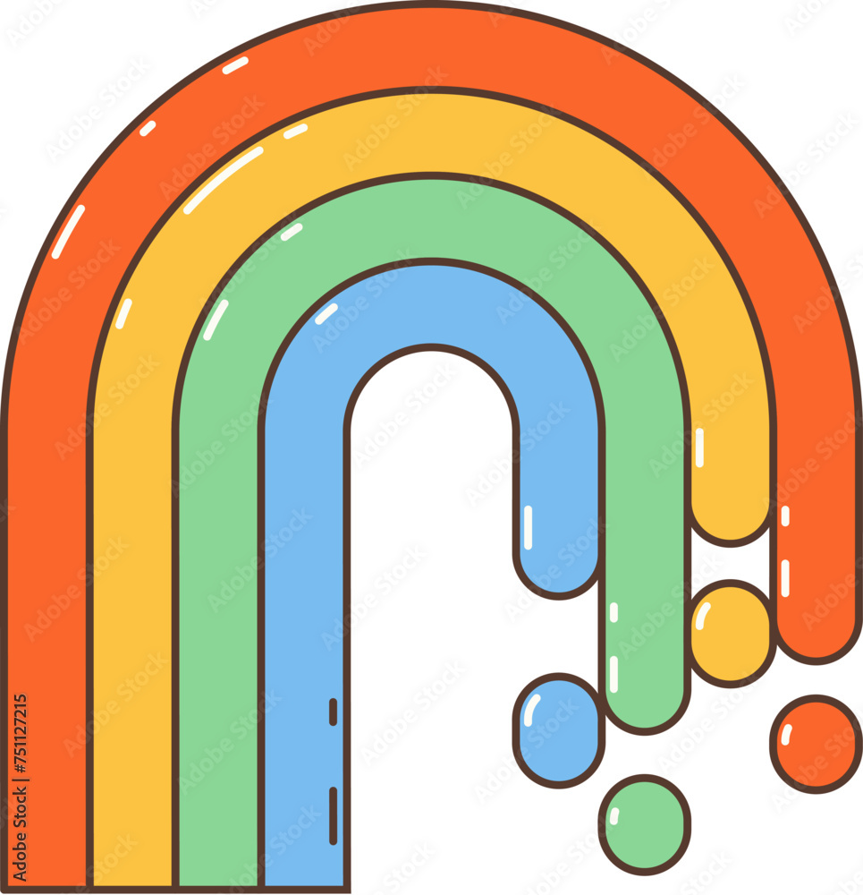 Groovy retro cartoon hippie symbol of rainbow rain, vector vintage art ...