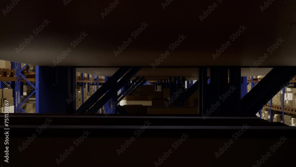 Retail store merchandise stacked on warehouse racks with invoice labels ...