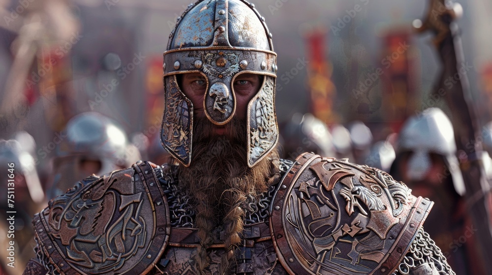 This Varangian Guard proudly displays his armor adorned with intricate ...