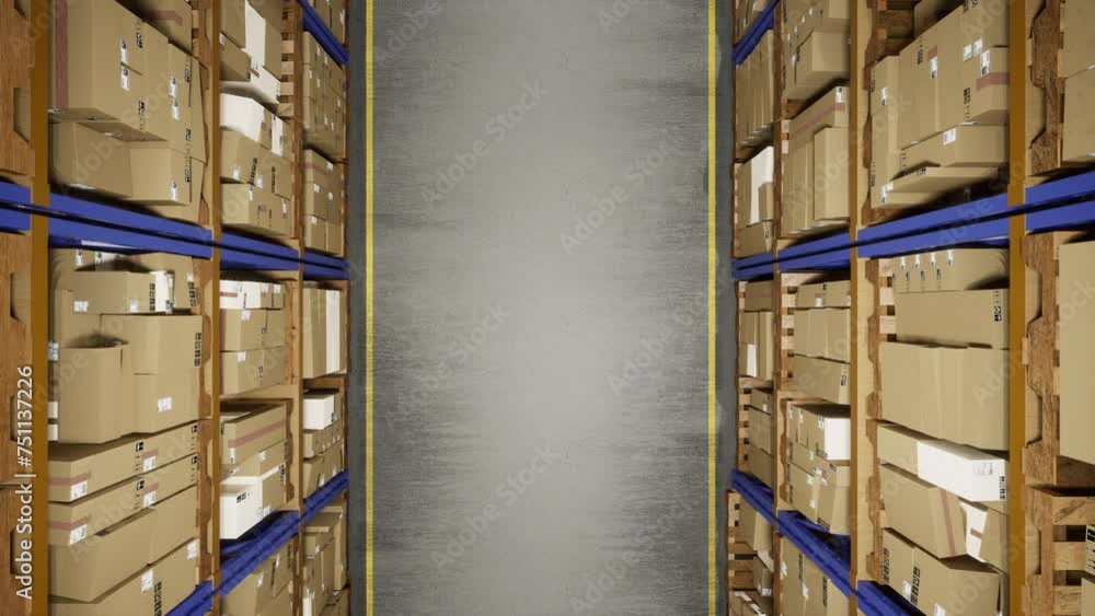 Storage room with racks filled of containers and merchandise ...