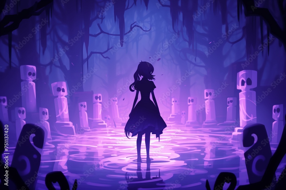A cheerful phantom weaving through a whimsical fantasy landscape ...