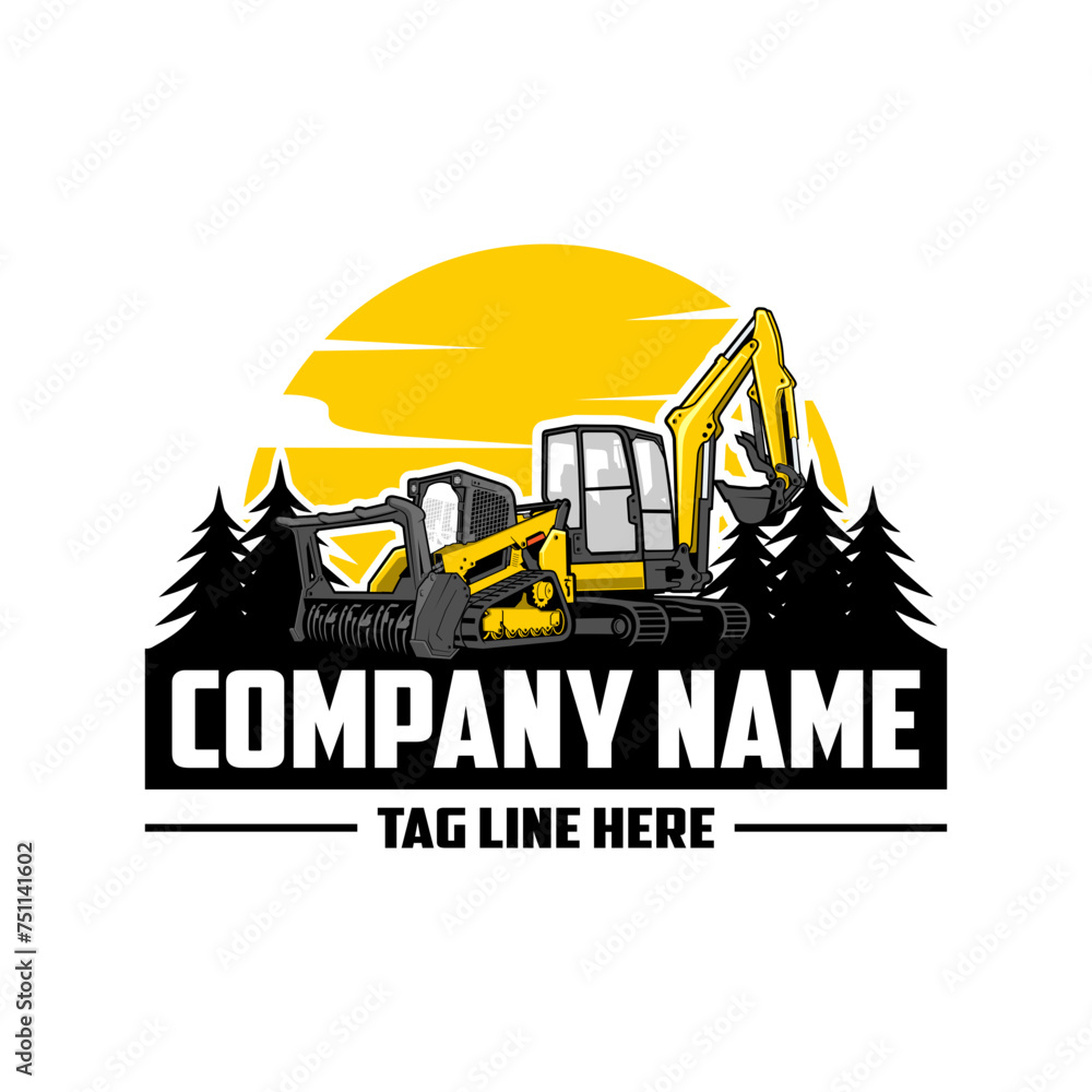 mini excavator company logo vector image, mulching machine illustration ...