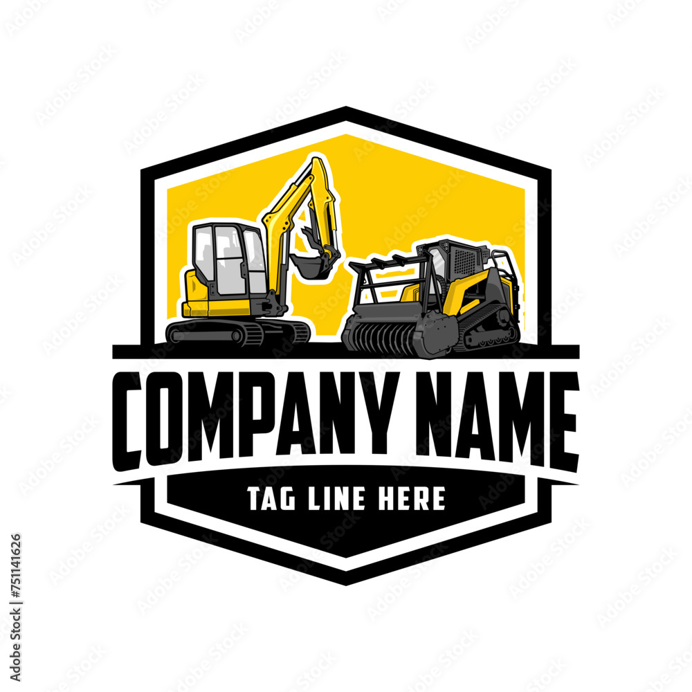 mini excavator company logo vector image, mulching machine illustration ...