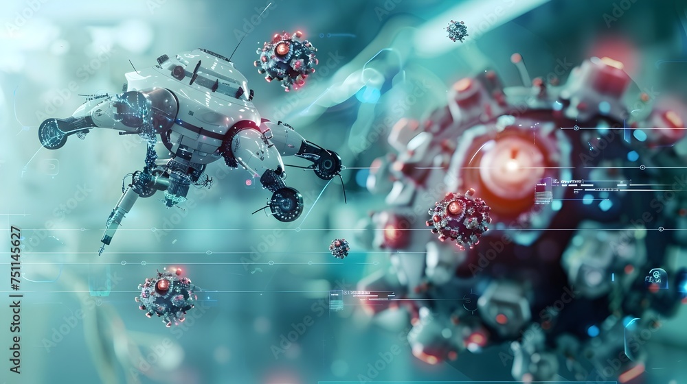 Futuristic Robots and Spacecraft Combating Viruses, Highlighting the ...