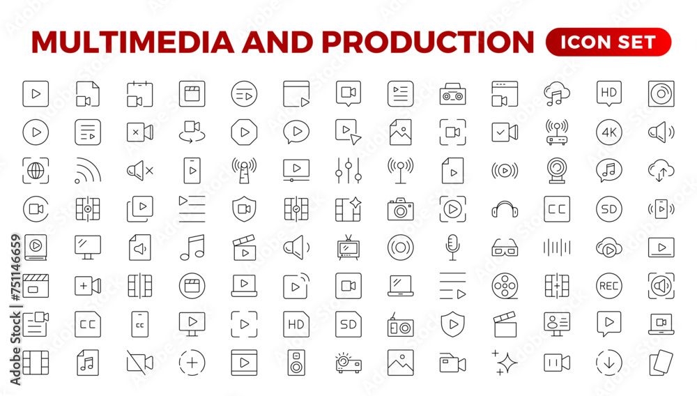 Multimedia & Production icon set. Cinema icon set. Movie sign ...