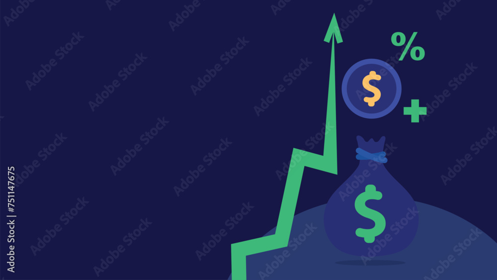 Financial rise concept vector banner design with money bag icon, dollar ...