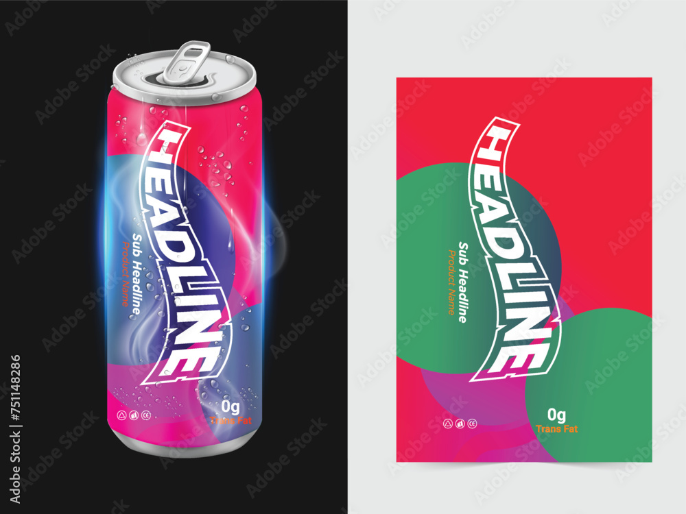 Soda in colored aluminum can icons isolated on white background. Soft ...
