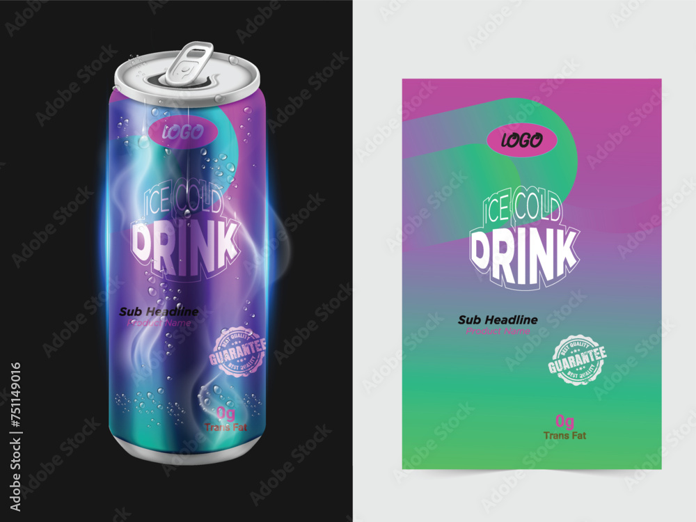 Soda in colored aluminum can icons isolated on white background. Soft ...