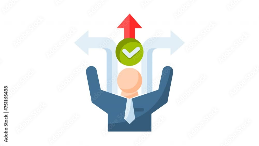 Animated decision making with person, checklist and arrows pointing up ...