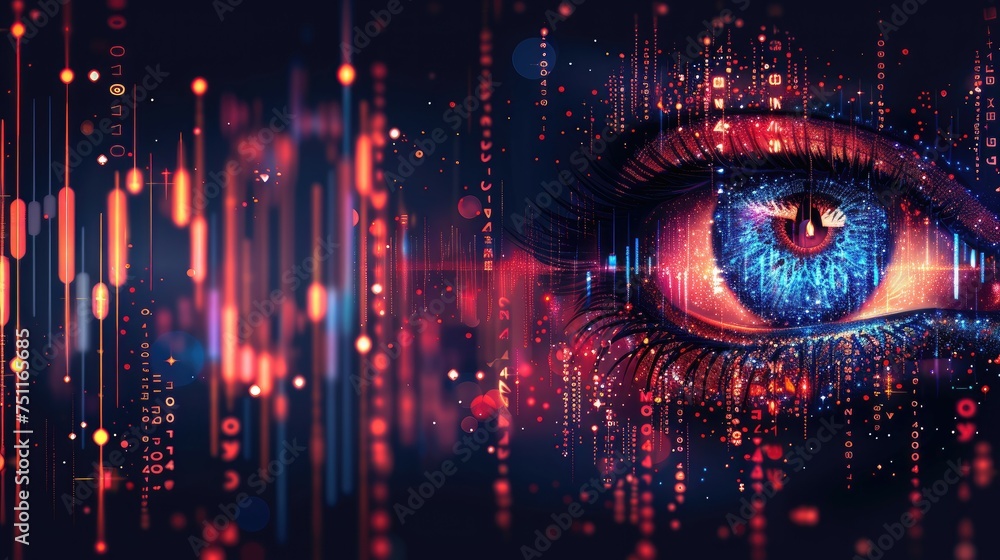 Digitalized human eye with vibrant red data visualization. Stock Photo ...