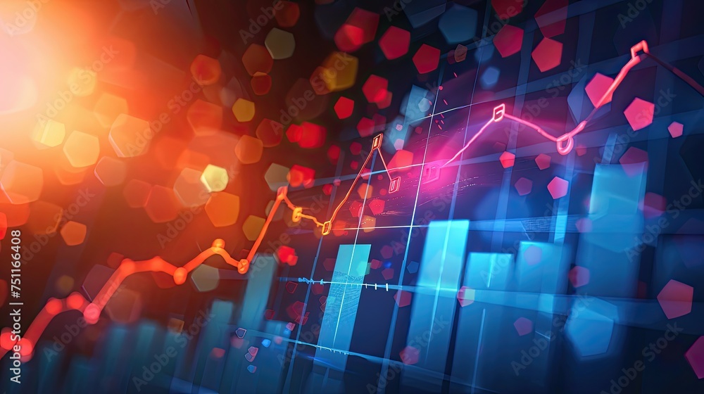 Colorful abstract financial chart with line graph and hexagonal ...