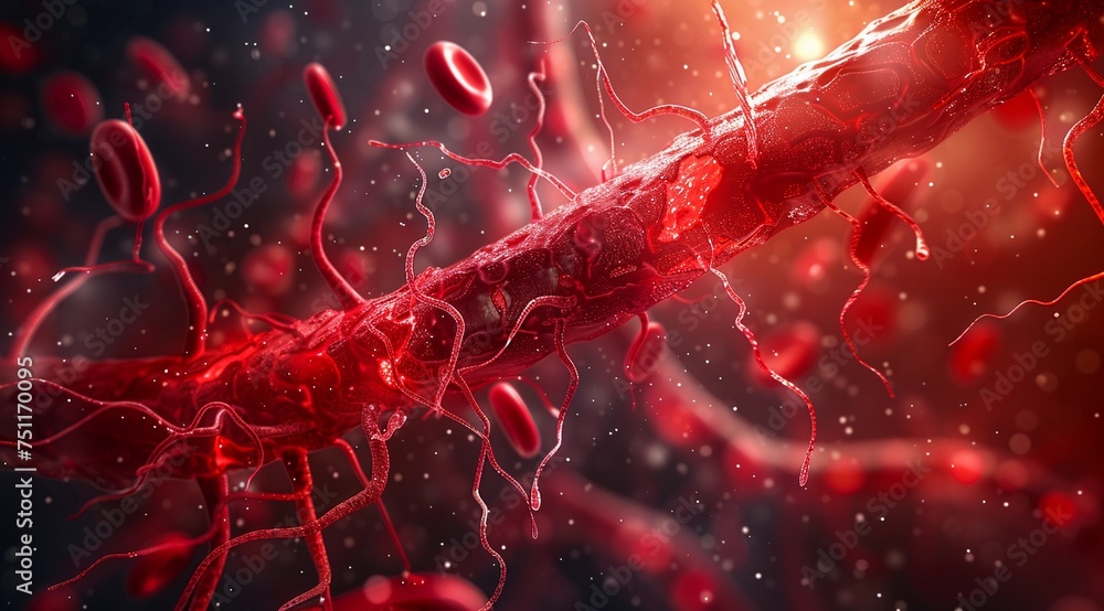 Blood vessels, nerve connections, blood movement in the human body ...