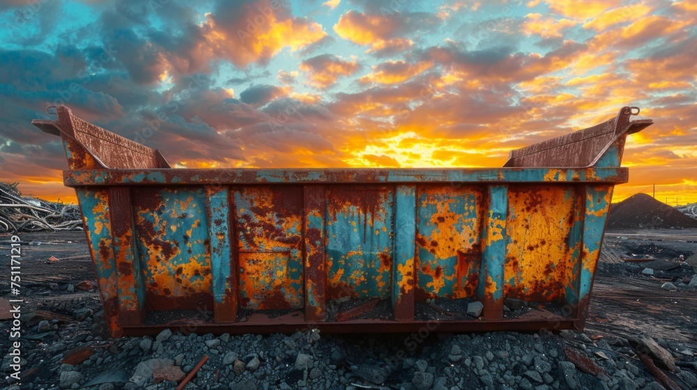 Recycle, scrap and rust on skip in junkyard for sorting, garbage and ...