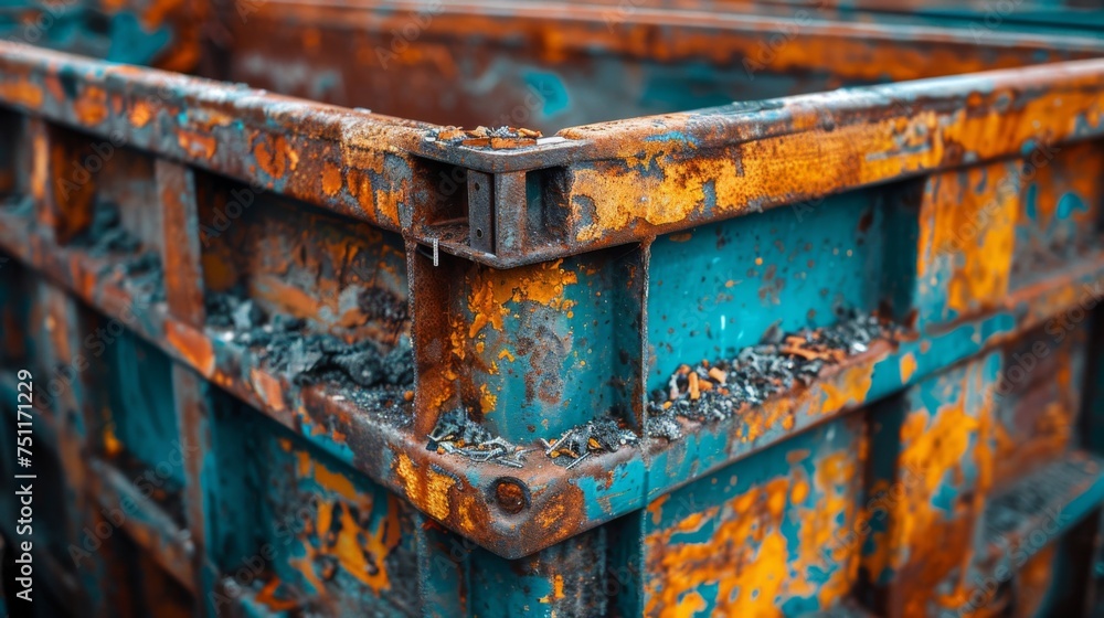 Recycle, scrap and rust on skip in junkyard for sorting, garbage and ...