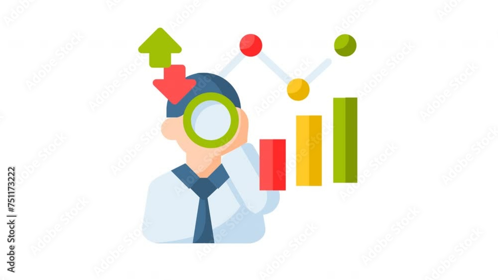 Vidéo Stock Animated predictive chart with man and magnifying glass ...