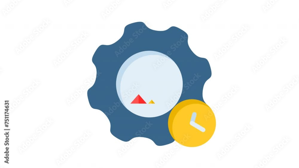 Animated productivity with clock and gearwheel symbolize time on ...