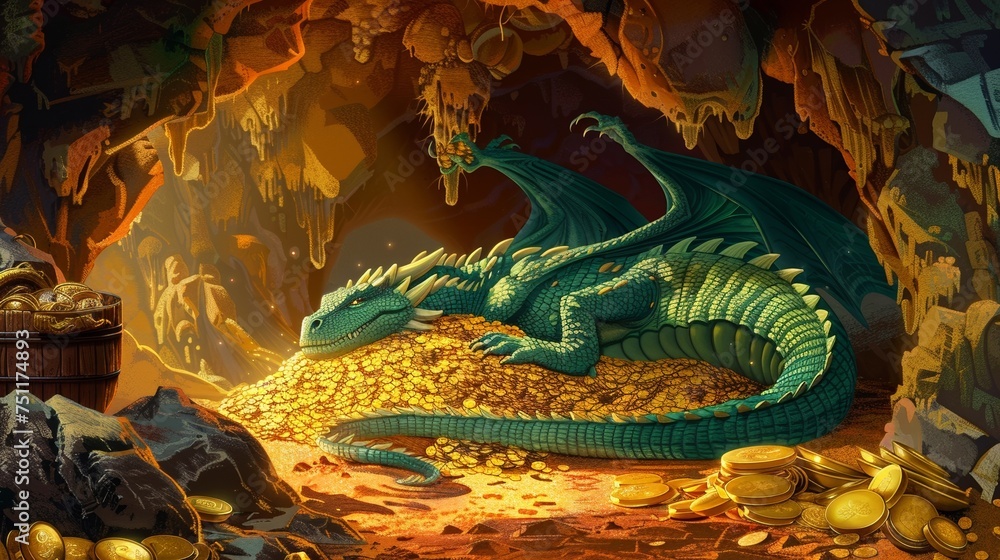 A dragons lair filled with treasures from different eras the dragon ...