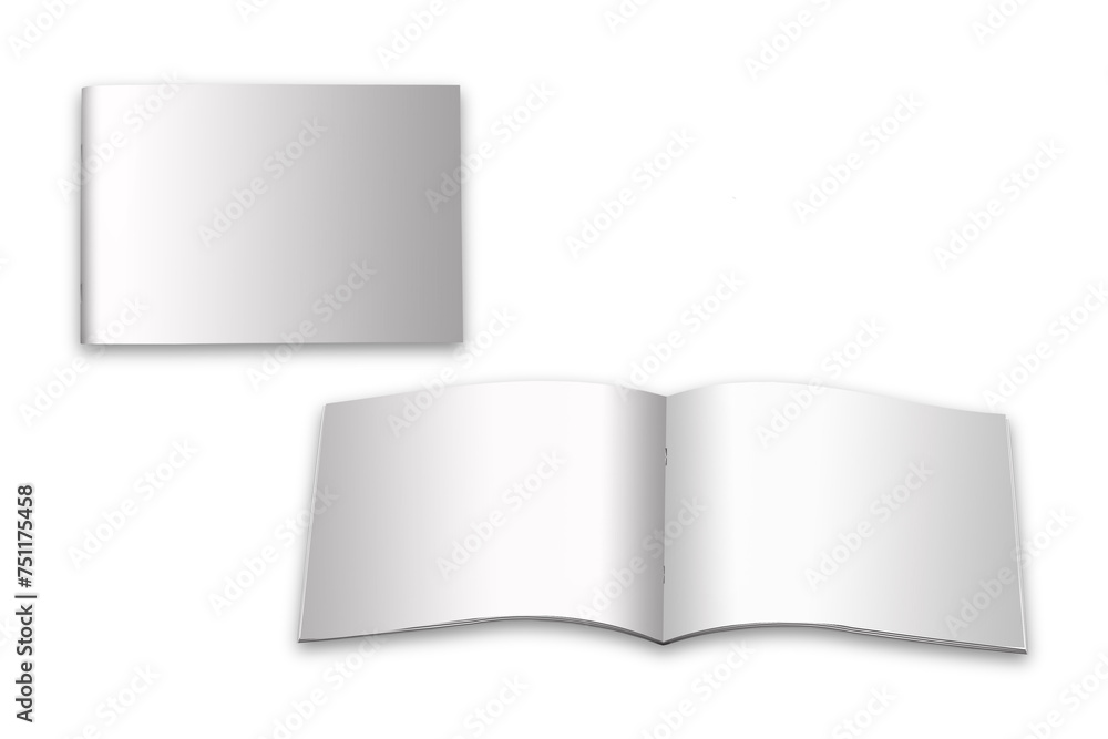 Empty blank glossy horizontal landscape magazine with staples open and ...